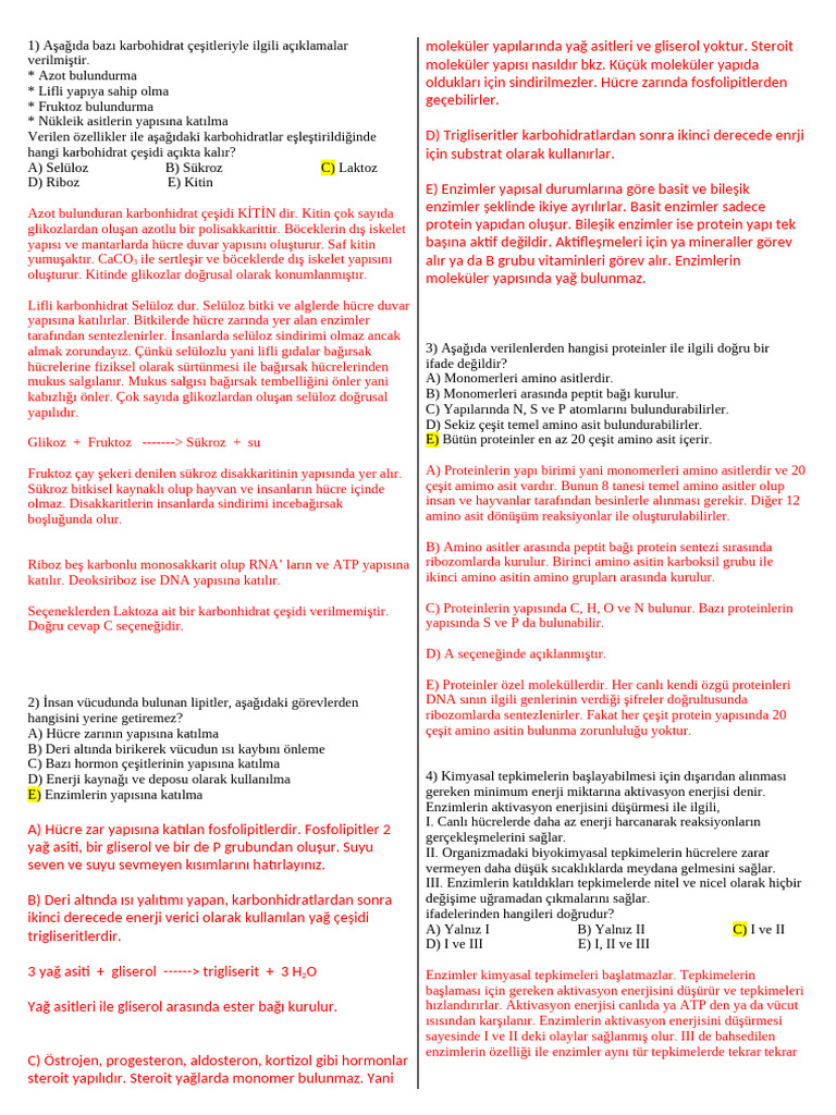 Organi̇k Moleküller Soru Bankasi | PDF