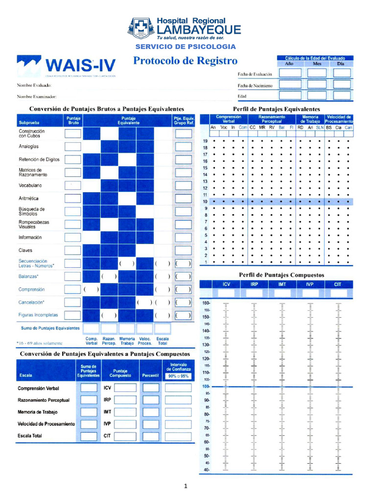 WAIS IV Protocolo | PDF
