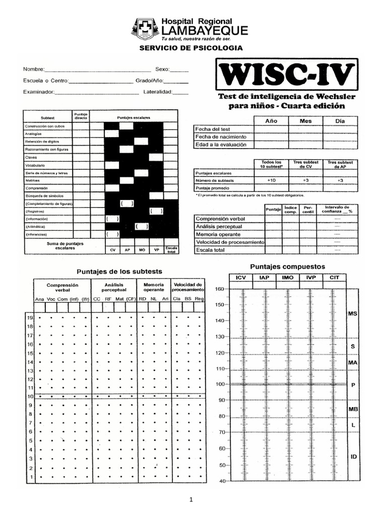 WISC IV Protocolo | PDF