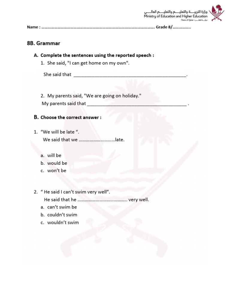 Worksheet 1 Reported Speech | PDF