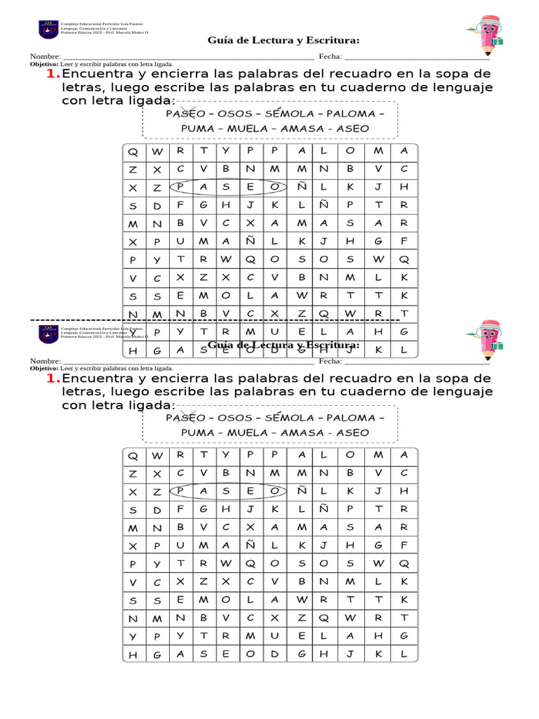Guía de Lectura y Escritura de Palabras | PDF