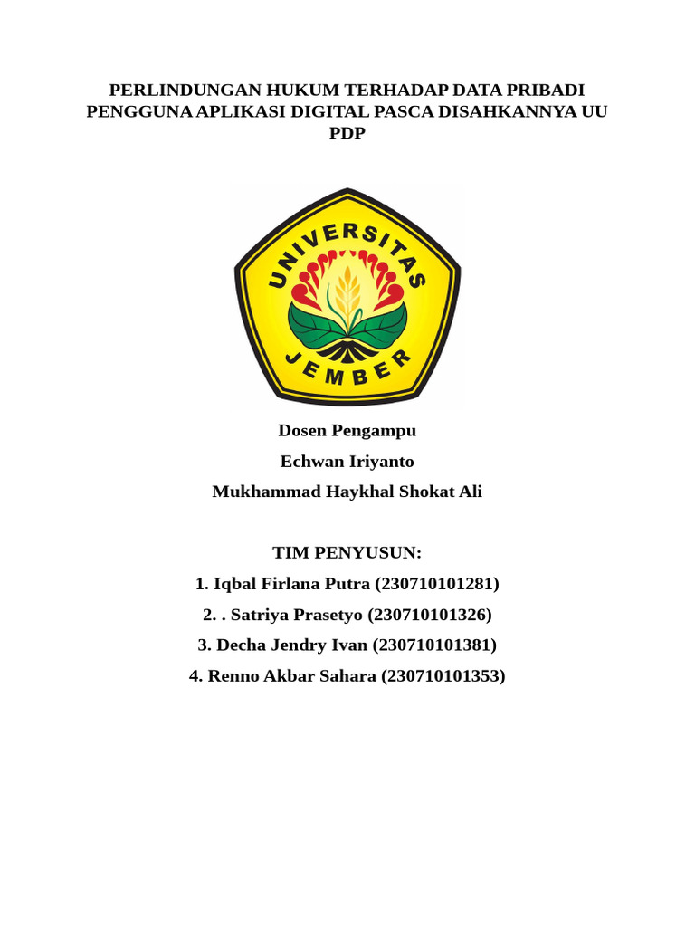 Perlindungan Hukum Terhadap Data Pribadi Pengguna Aplikasi Digital Pasca Disahkannya Uu PDP 2 | PDF
