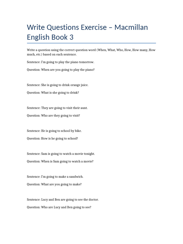 Write Questions Exercise Macmillan Book 3 | PDF