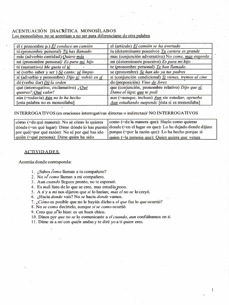 Acentuación Diacrítica en Monosílabos | PDF | Lingüística | Semántica