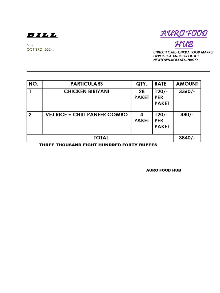 Auro Food Hub Bill2 | PDF