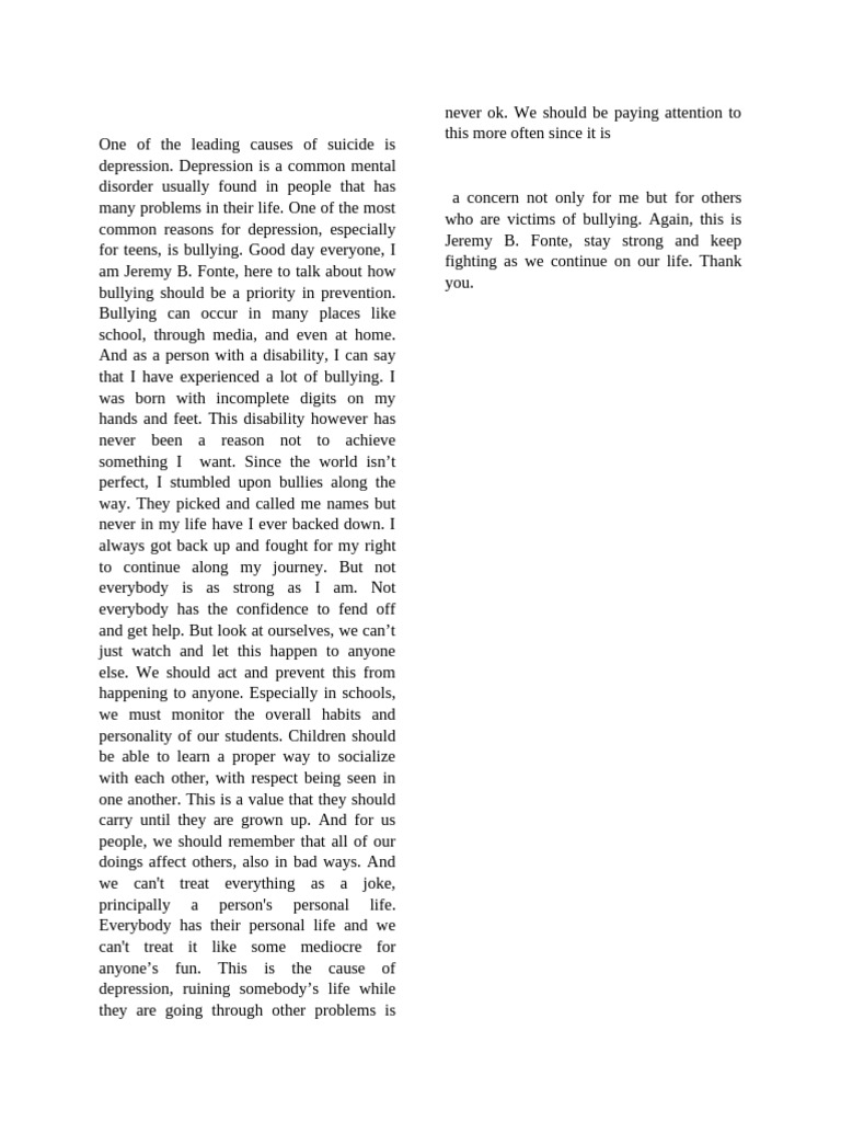 Persuasive Speech Bullying | PDF