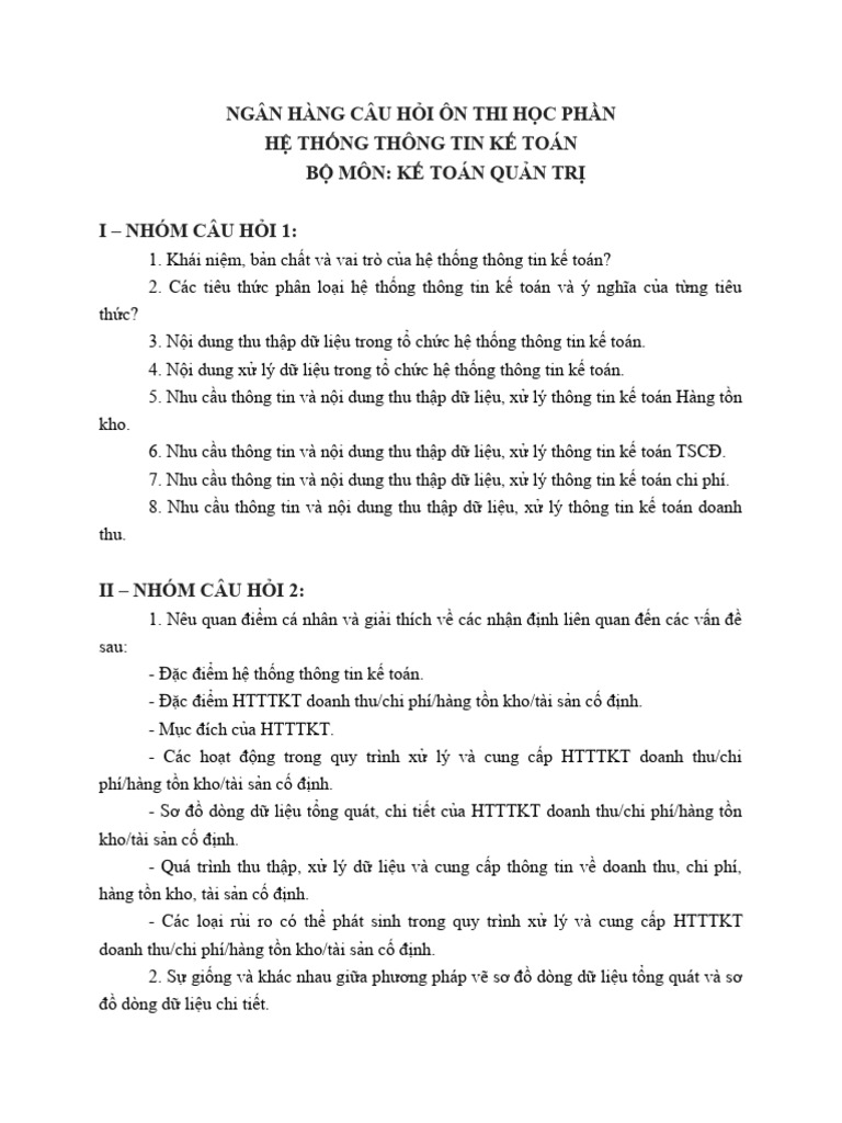 Đề Cương Ôn Thi HTTTKT 2022 | PDF