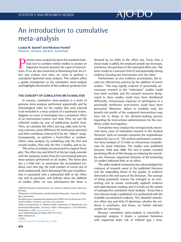 An Introduction To Cumulative Meta Analysis - Ymod | PDF | Meta Analysis | Effect Size