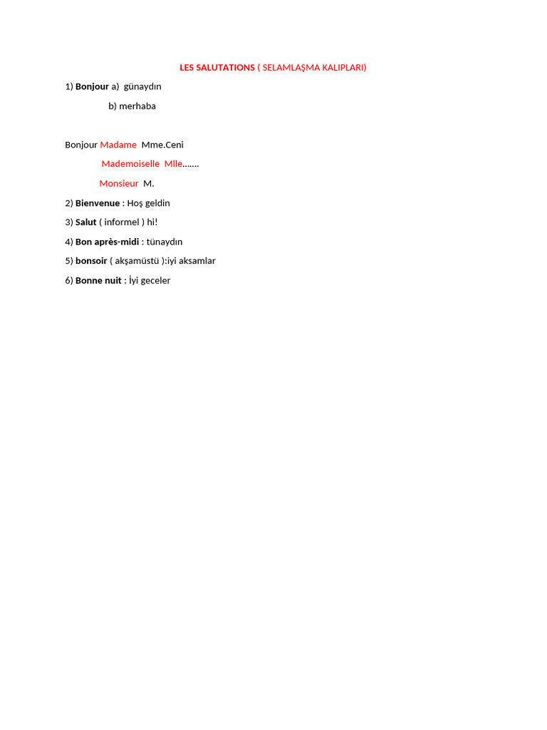 LES SALUTATIONS | PDF