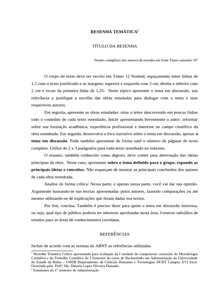 Exemplo de Resenha Temática Crítica | PDF