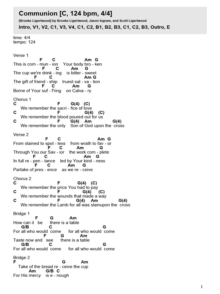 Communion Lyrics by Brooke Ligertwood | PDF