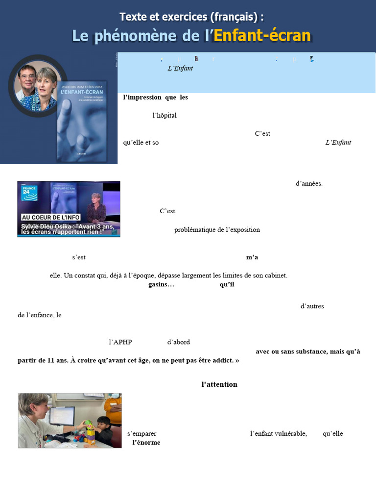 Dangers de l'Enfant-écran : Alerte pédiatrique | PDF | Apprentissage ...