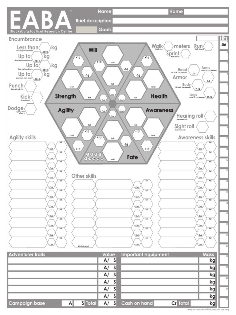 EABA v11 - CharacterSheet v4 Fillable Reader | PDF | Leisure | Recreation