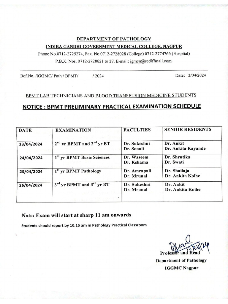 BPMT & BT Preliminary Exam Schedule | PDF