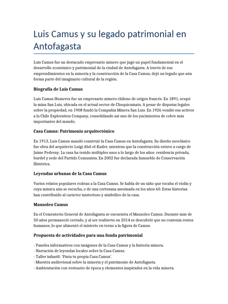 Luis Camus Patrimonio Antofagasta | PDF | Chile