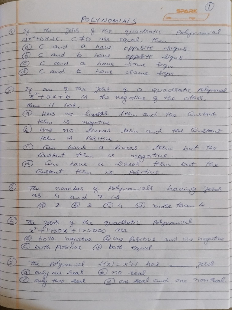 Polynomials Practice Questions | PDF