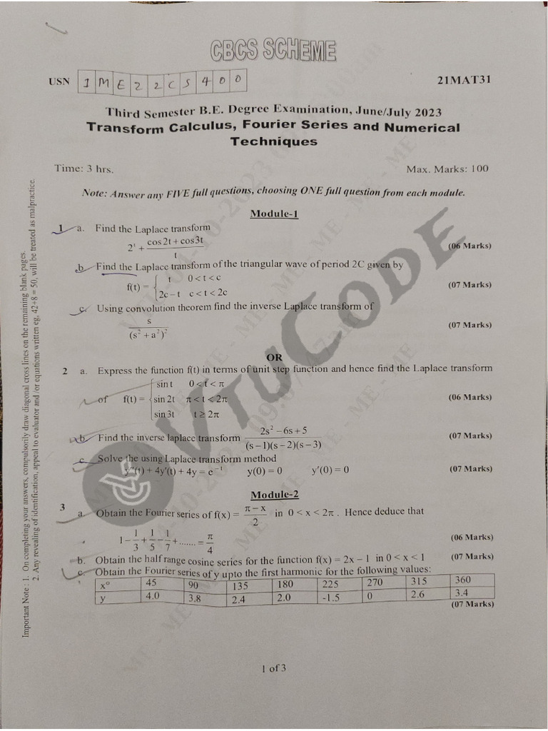 @vtucode - com-21MAT31 Back Paper Previous Year-2021 | PDF
