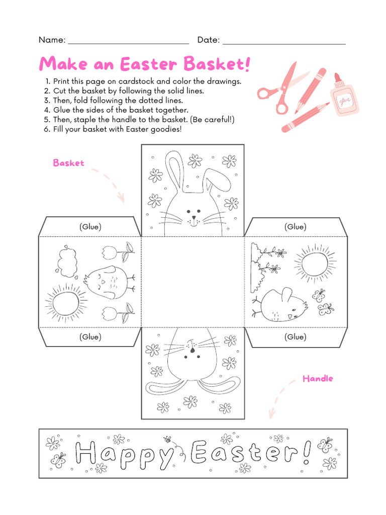 Pink Basket Illustrated Easter Crafts Worksheet | PDF