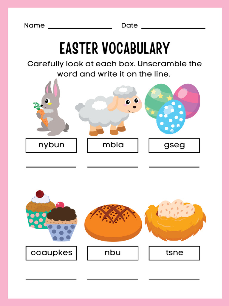 Easter Vocabulary Worksheets for Kids | PDF