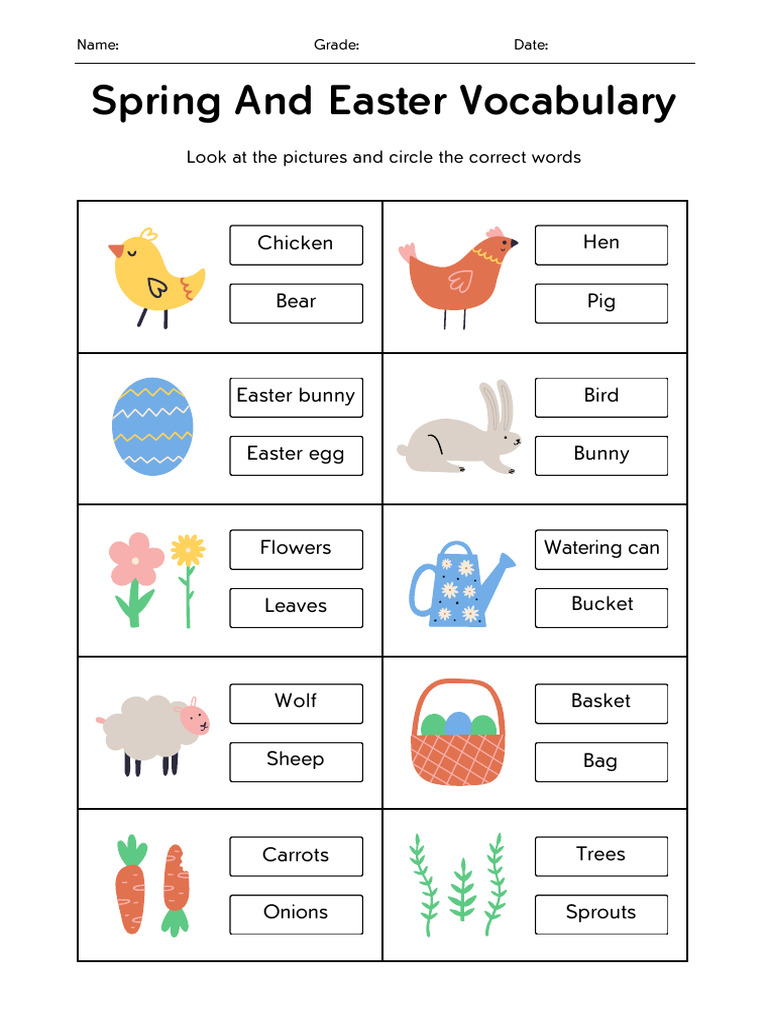 Spring Vocabulary Set of Worksheets in Colorful Minimalist Style | PDF ...