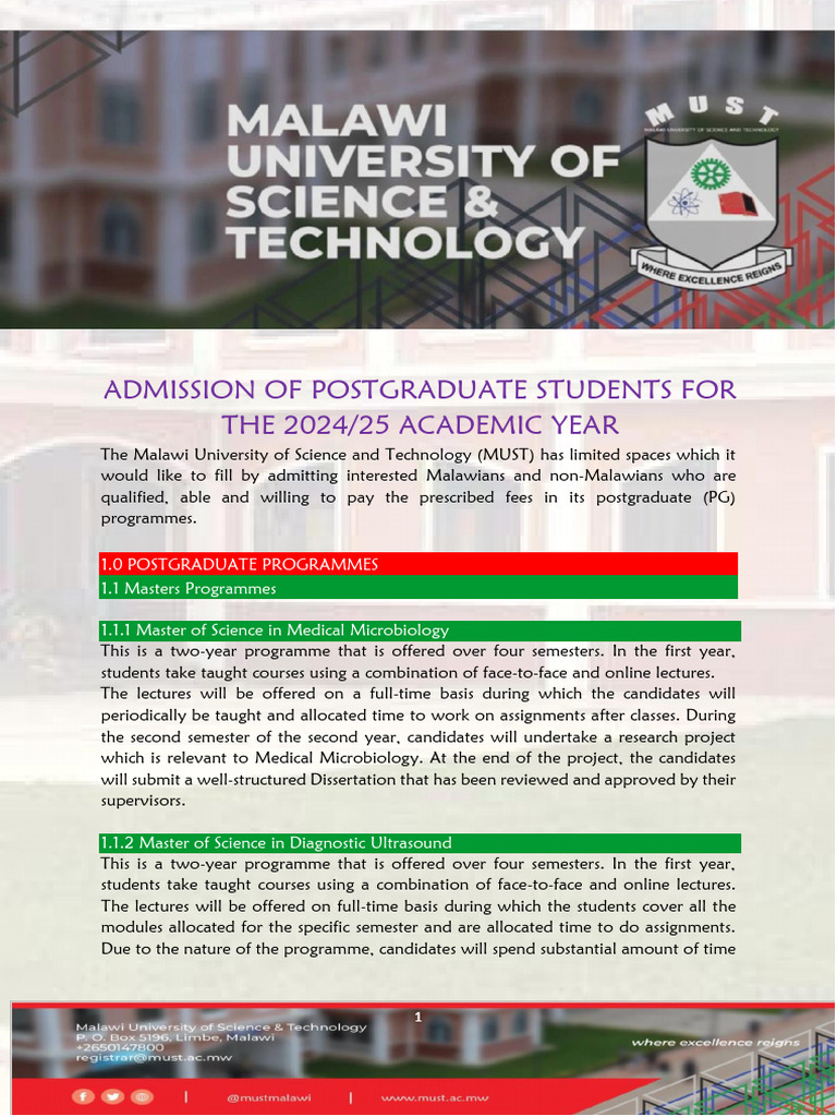 MUST Postgraduate Admissions 2024/25 | PDF | Engineering | Postgraduate Education