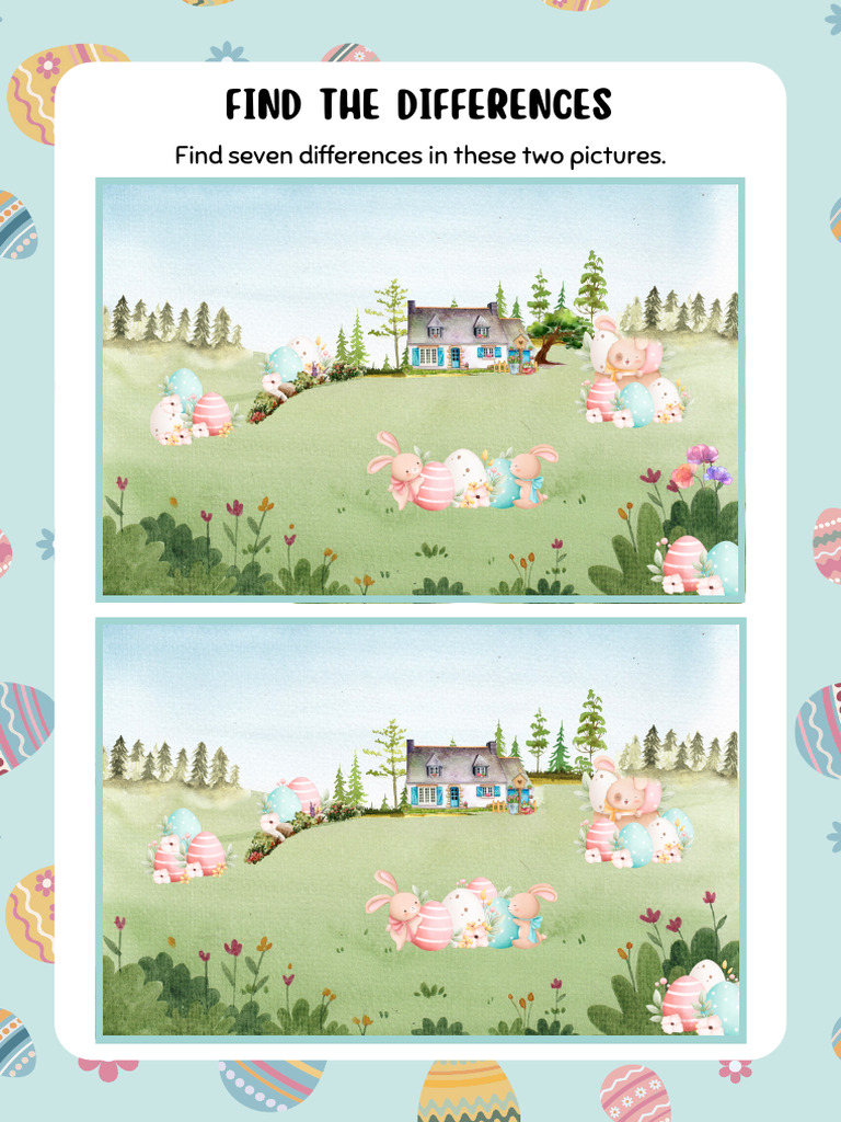 Blue and White Fun Easter Find The Difference Worksheet | PDF