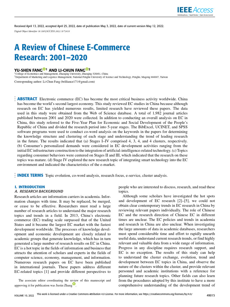 A Review of Chinese E-Commerce Research 2001-2020 | PDF | Cluster ...