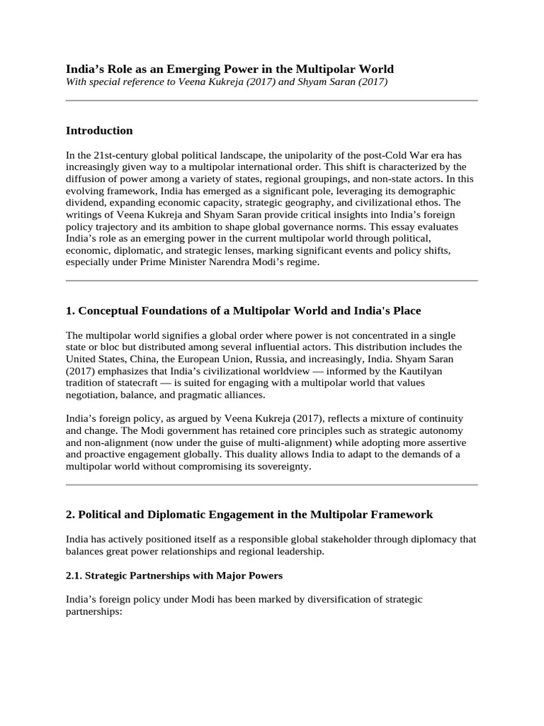 India's Role in a Multipolar World | PDF | Global Politics ...
