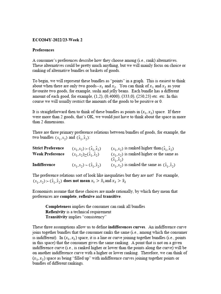 Preferences Summary 1 | PDF | Microeconomics | Economics