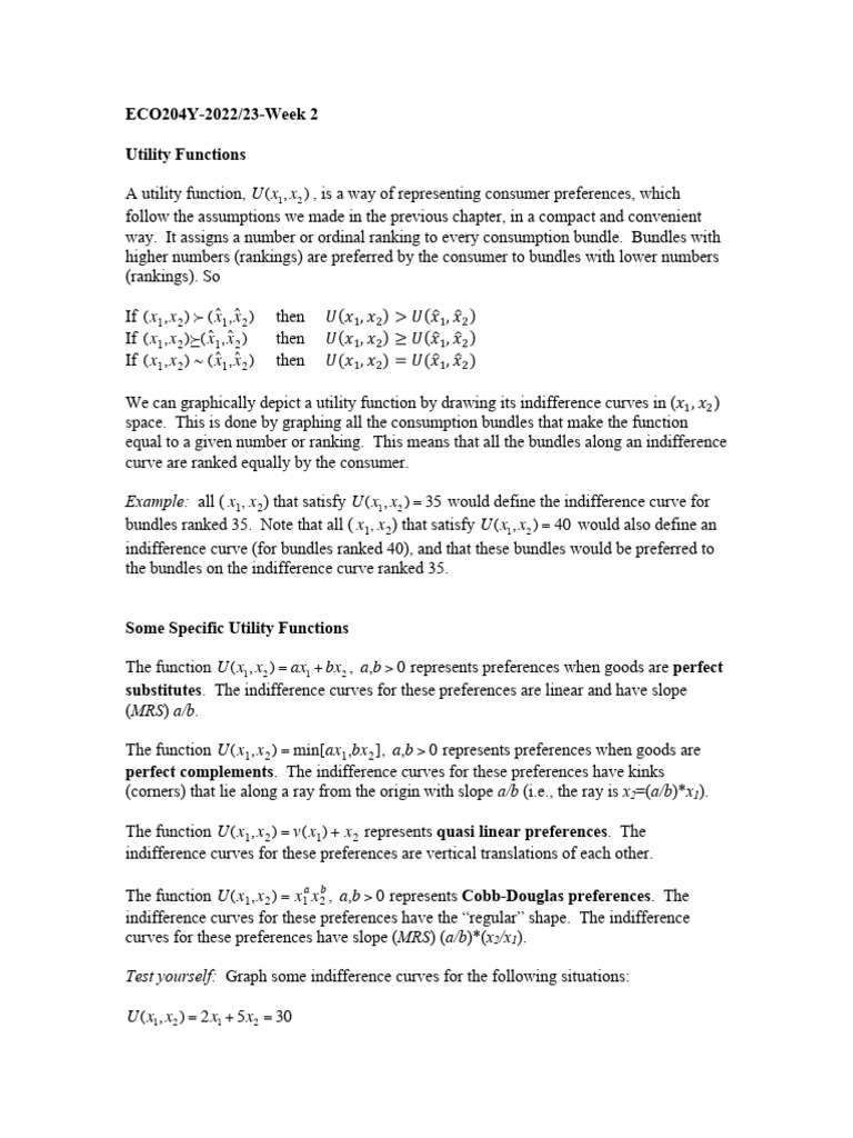 Utility Function Summary-1 | PDF | Utility | Microeconomics