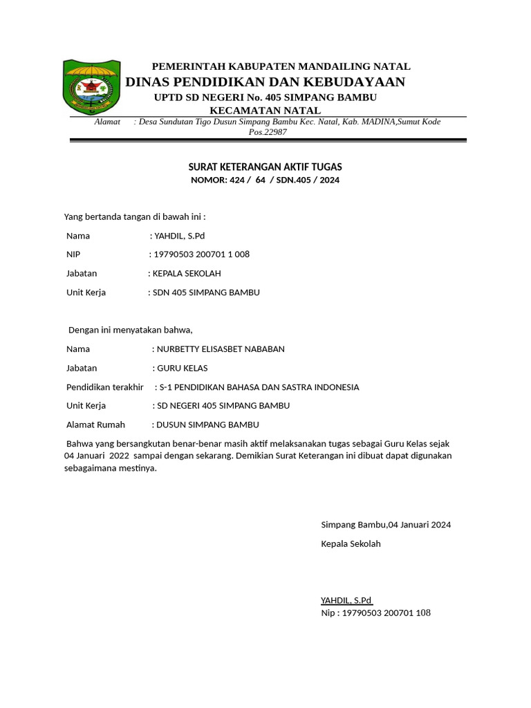 Surat Aktif Tugas Mastija | PDF