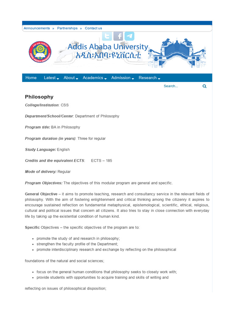 BA in Philosophy at Addis Ababa University | PDF | Critical Thinking ...