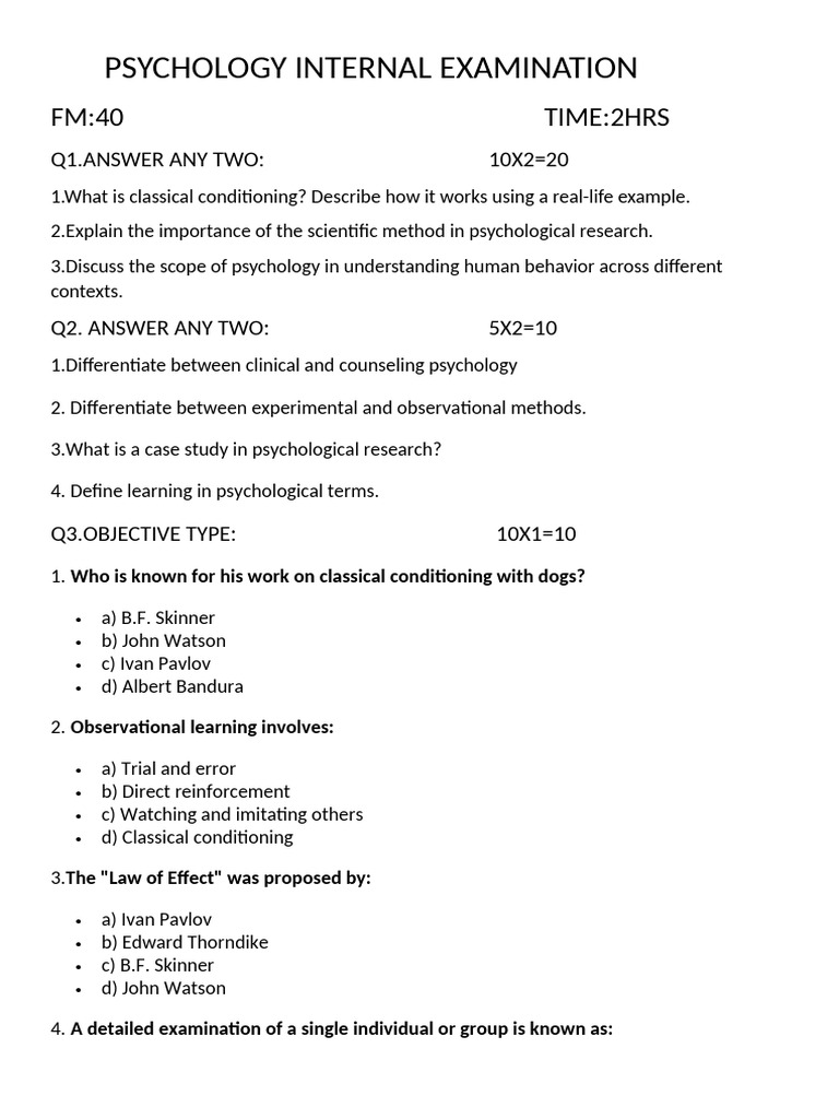 Psychology Internal Examination Guide | PDF