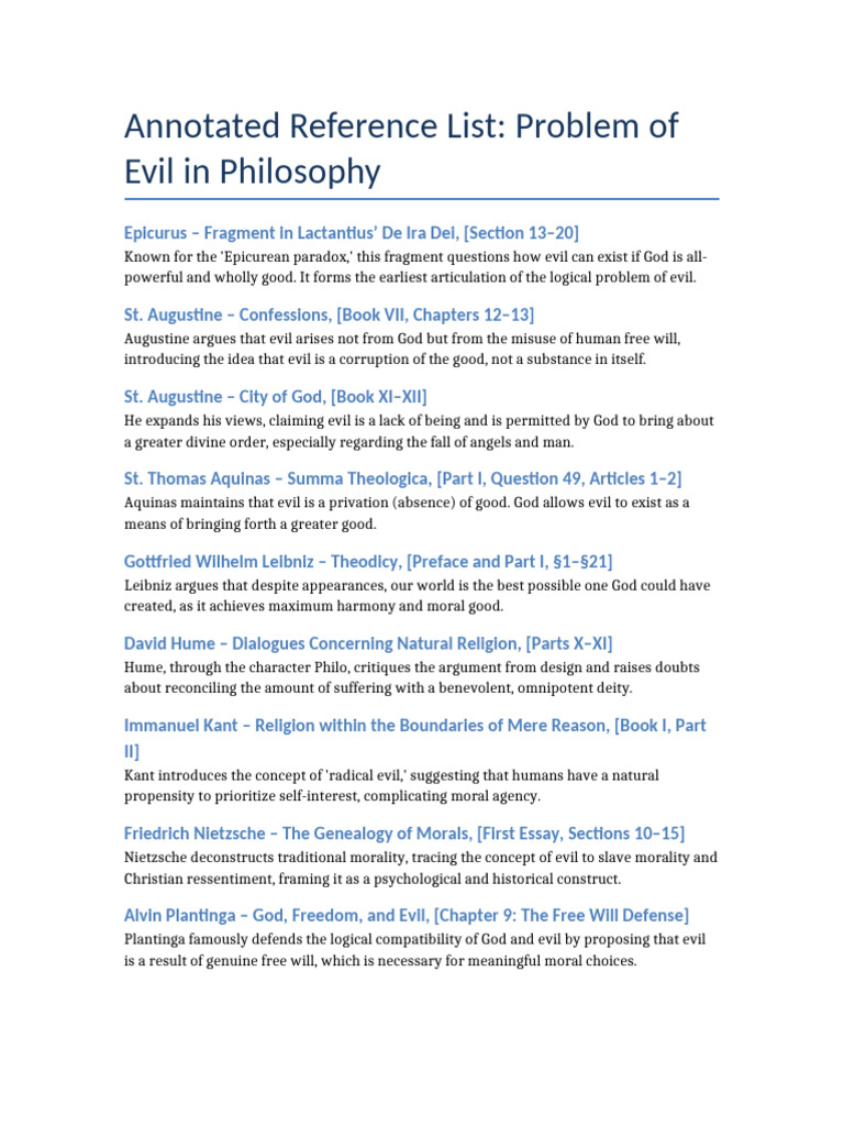 Problem of Evil Annotated Reference List | PDF | Problem Of Evil ...