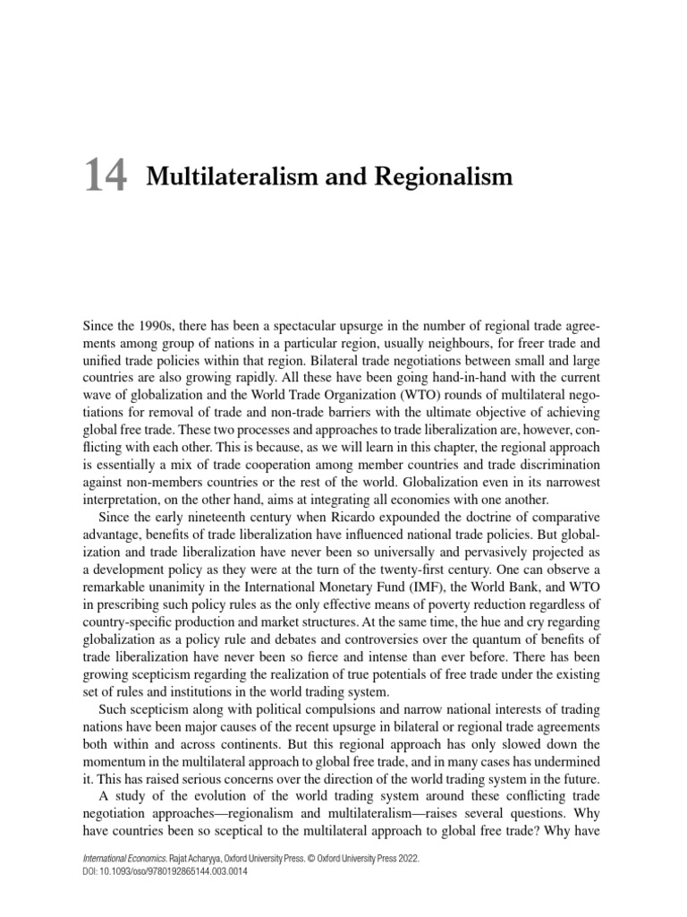 CHAPTER 14 RAJAT ACHARYA_Regionalism | PDF | Most Favoured Nation | European Union