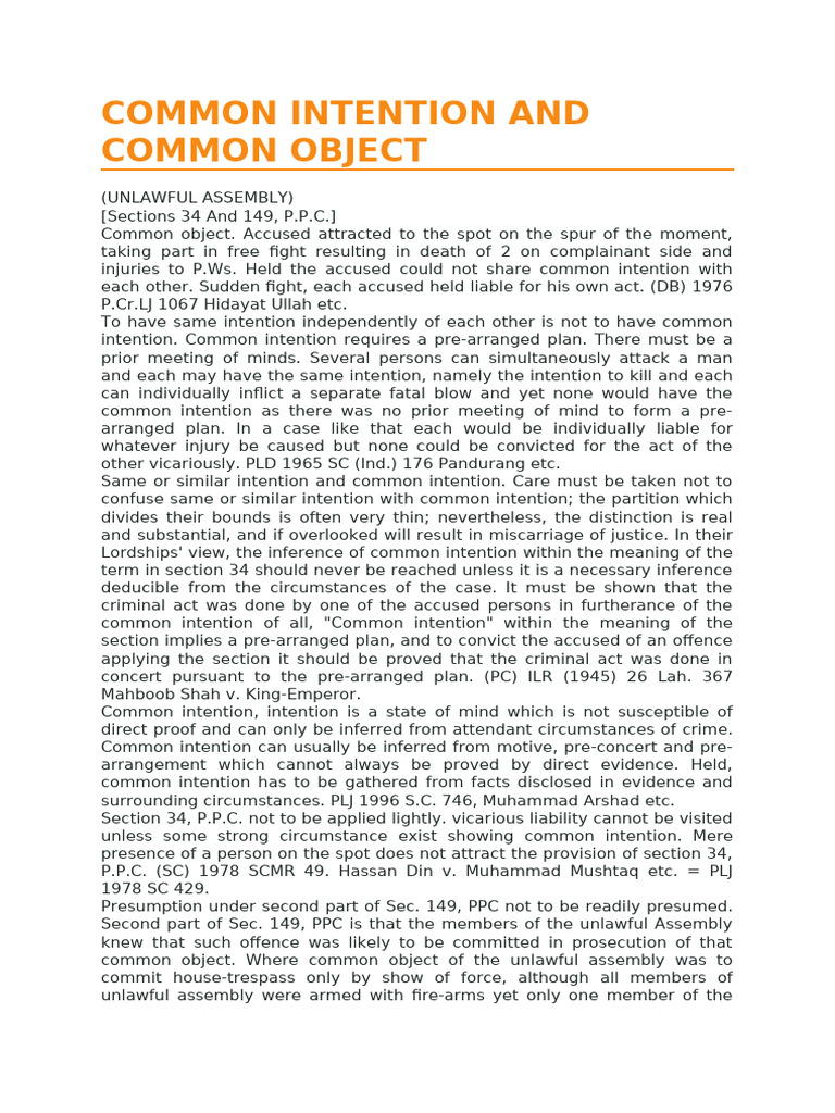 Common Intention and Common Object | PDF | Assault | Acquittal
