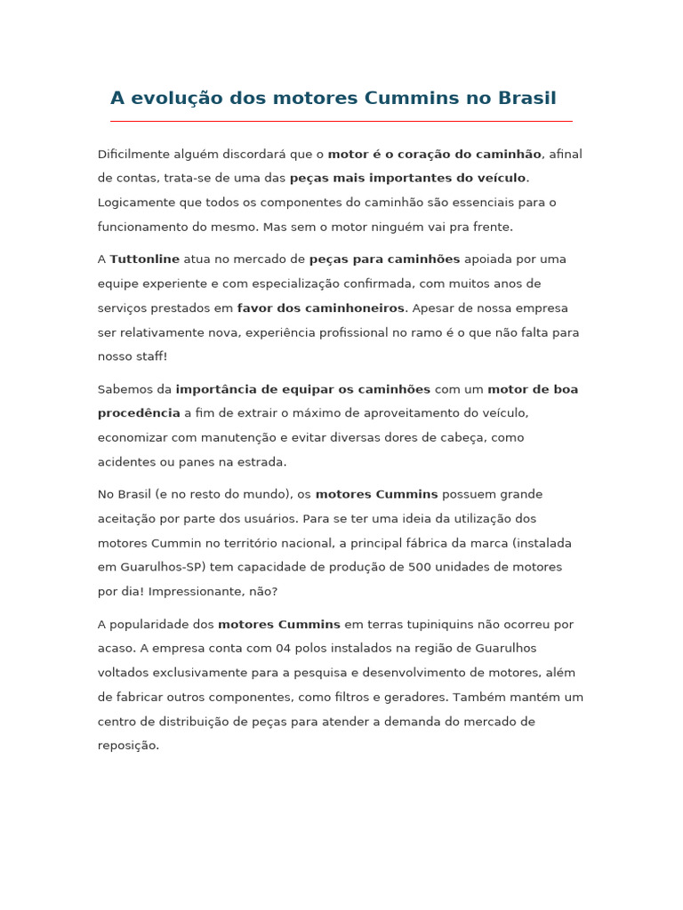 A Evolução Dos Motores Cummins No Brasil | PDF | Cummins | Motores