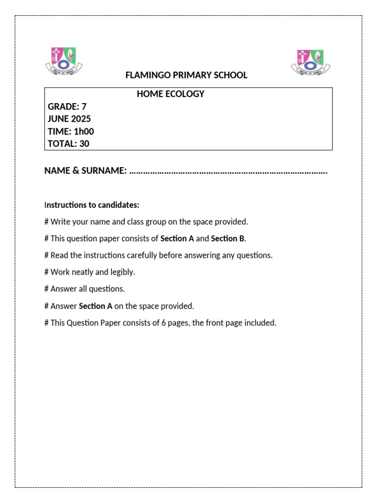 Home Ecology Exam for Grade 7 | PDF | Foods | Nutrition