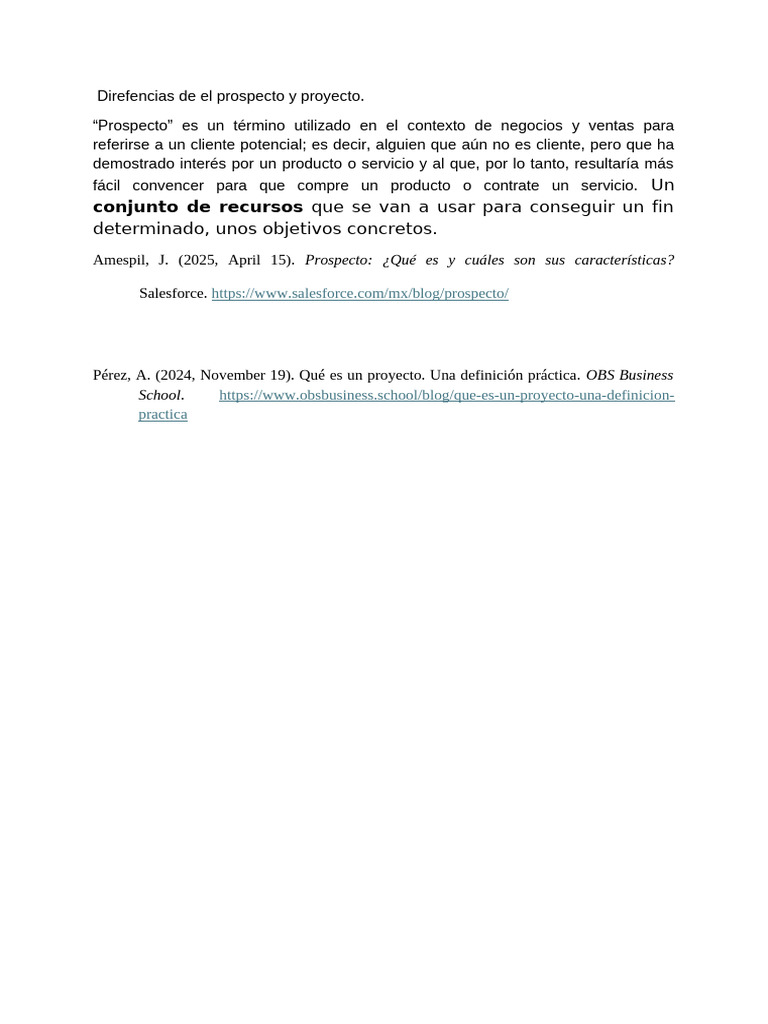 Direrencias de Prospecto y Proyecto | PDF