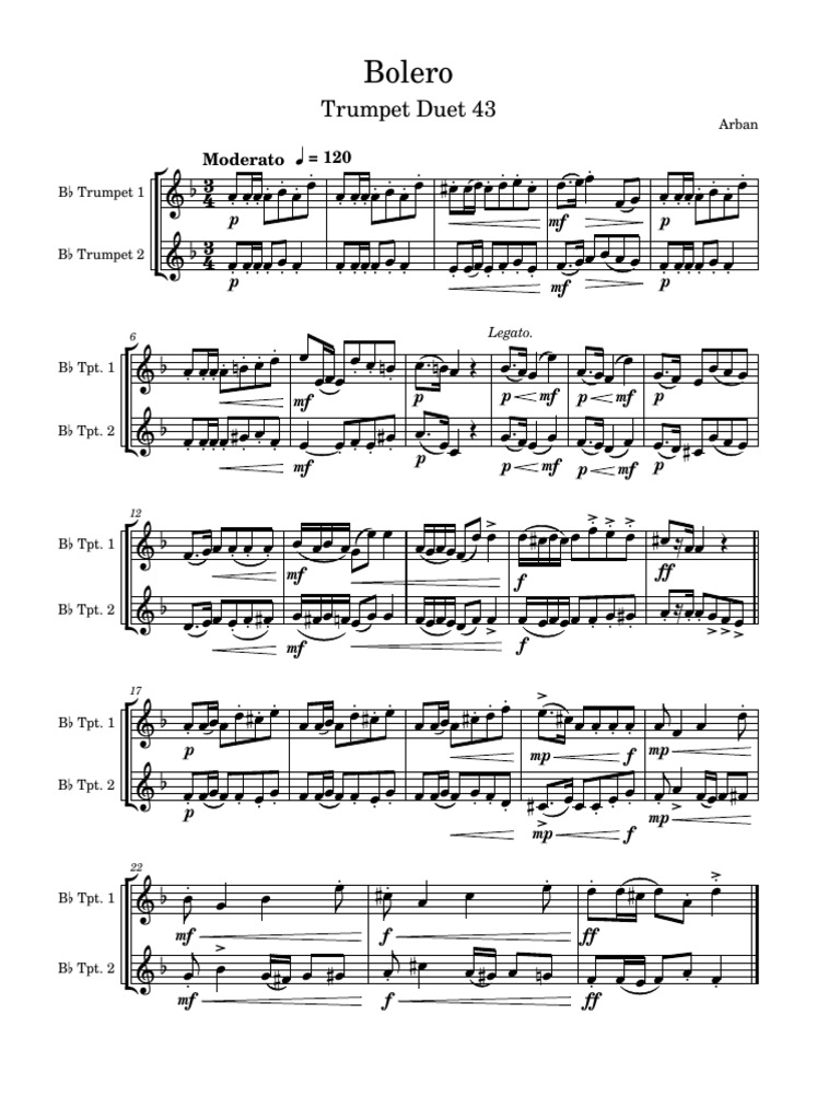 Bolero Trumpet Duet 43 Jean-Baptiste Arban | PDF