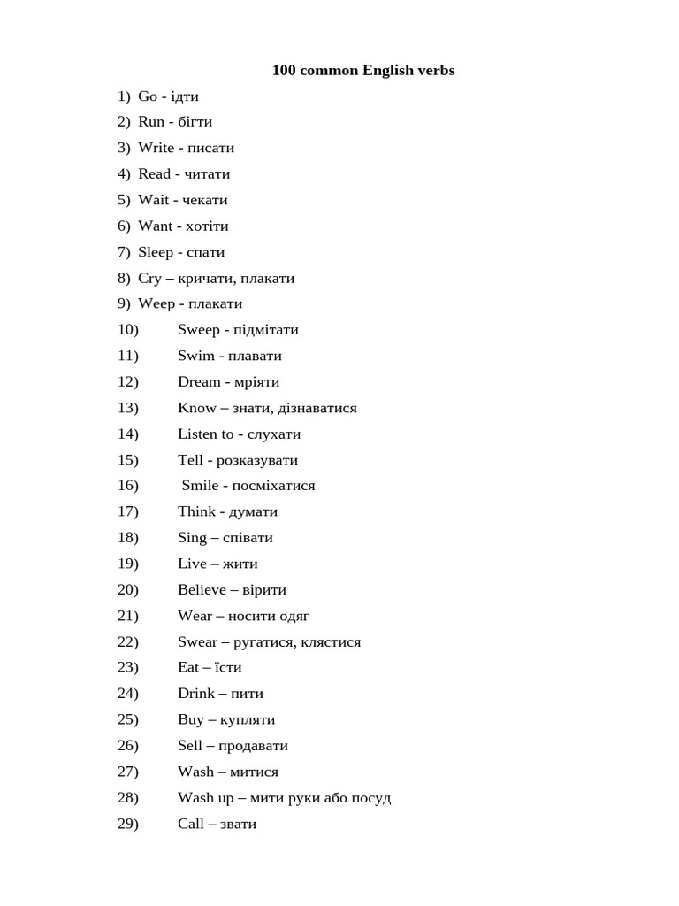 100 Common English Verbs | PDF