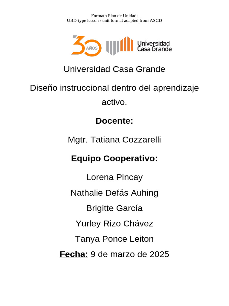 E5 Formato Diseño Inverso (Backwards Design) para Unidad | PDF | Evaluación | Aprendizaje