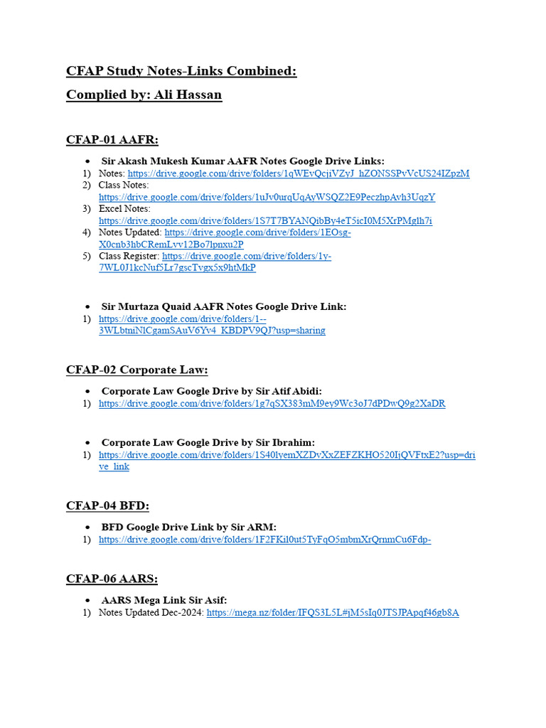 CFAP Study Notes-Links Combined | PDF