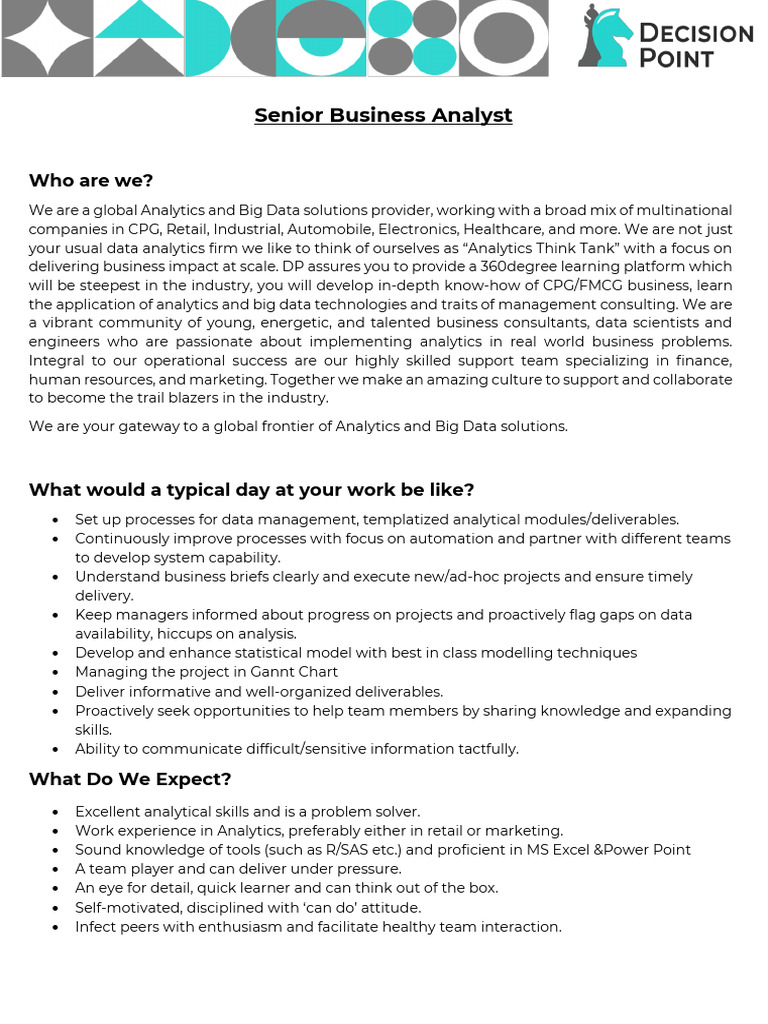 Senior Business Analyst Role Overview | PDF | Analytics | Big Data