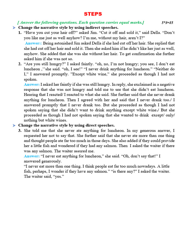 Narration Questions Solution | PDF