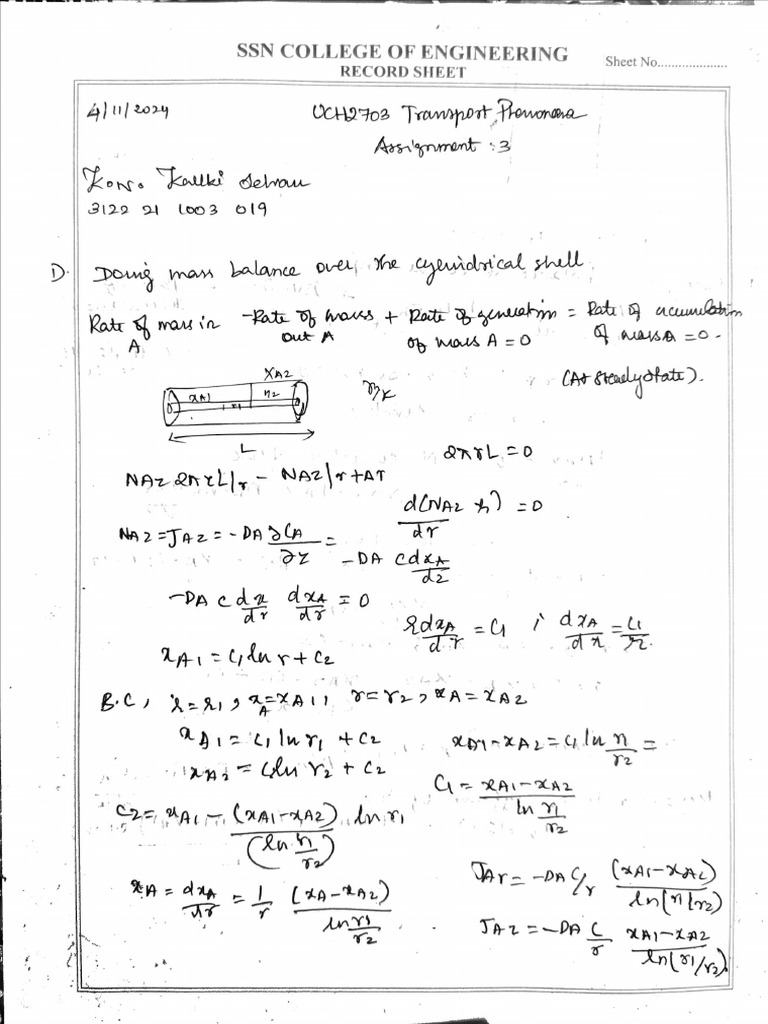Assignment 3 Transport Phenomena 019 - Kallkiselvan | PDF