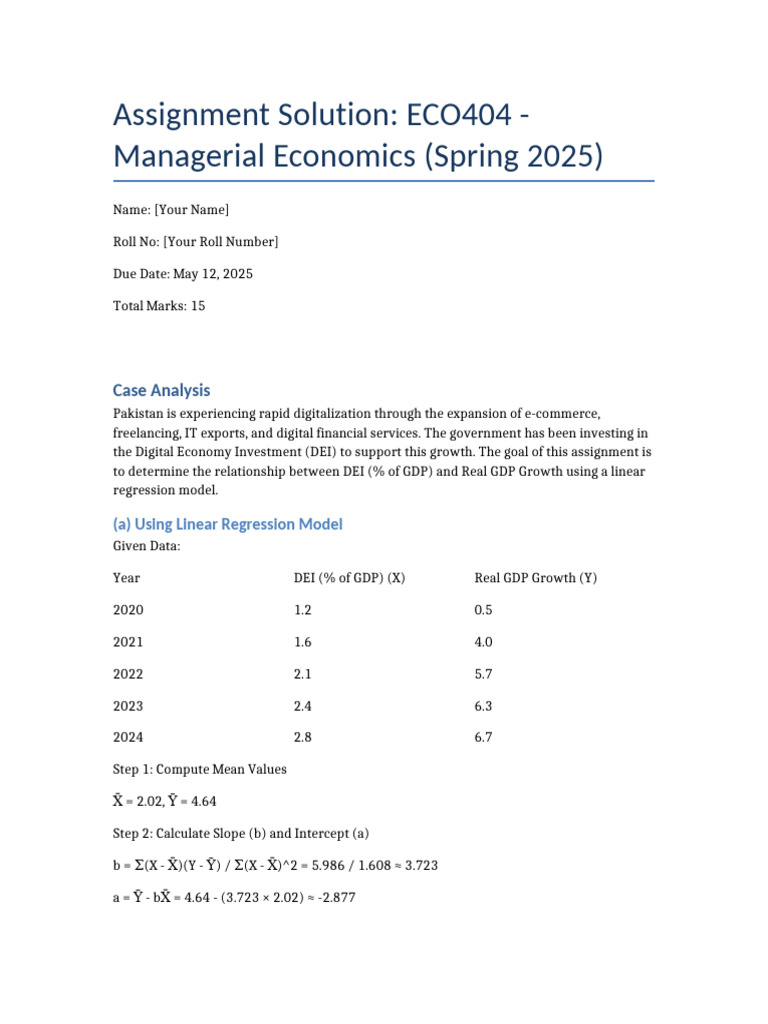 ECO404 Assignment Solution | PDF | Regression Analysis | Gross Domestic Product