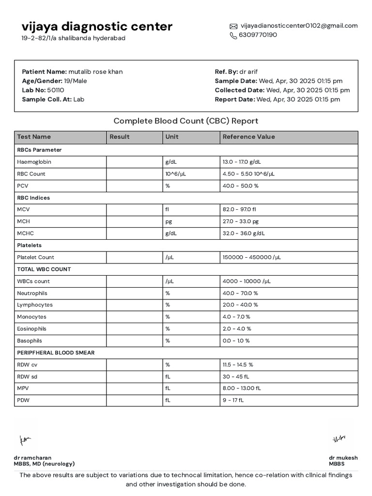 Blood Report (PDF) Rose Khan | PDF | White Blood Cell | Immunology