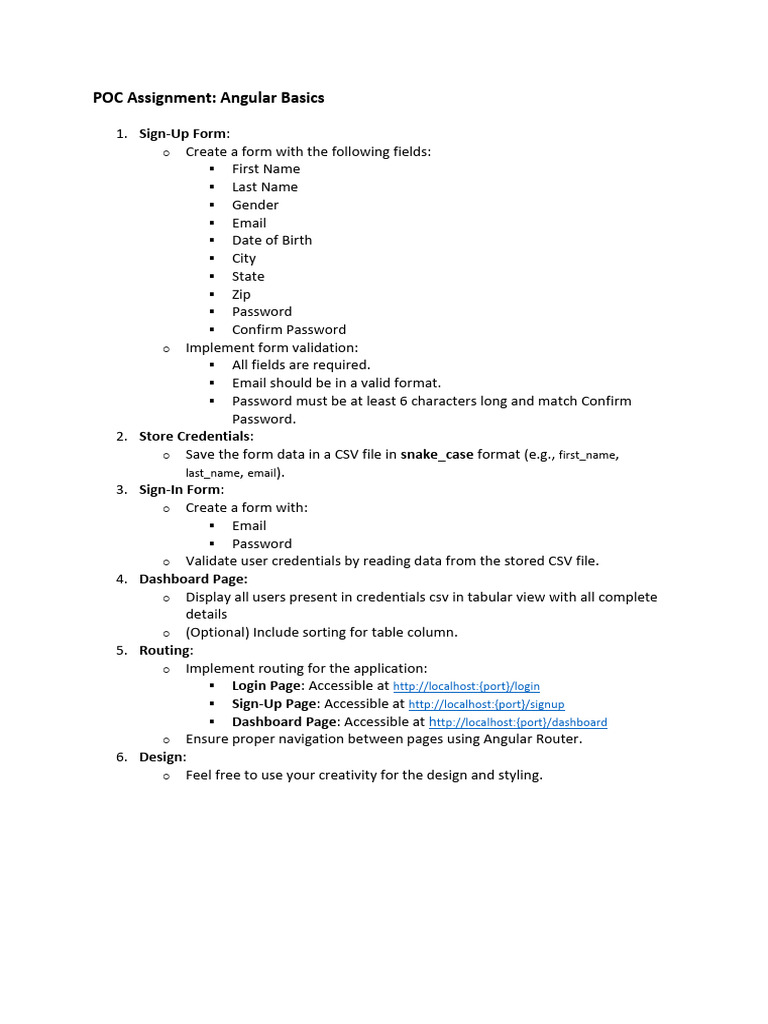 POC Assignment - Angular | PDF