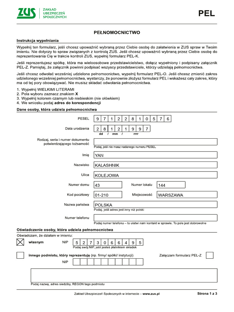 2024 07 04 Zus-Pel-Pelnomocnictwo | PDF